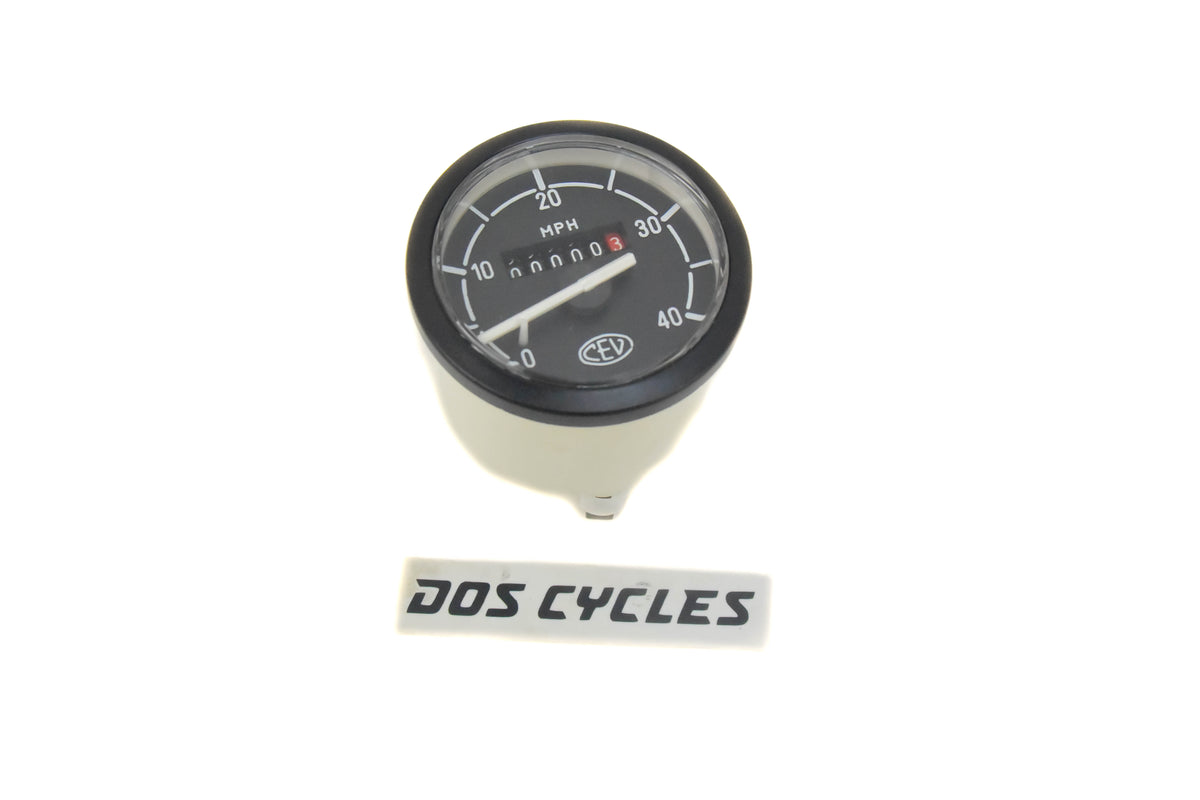 CEV Black and White 40mph Speedometer – Dos Cycles
